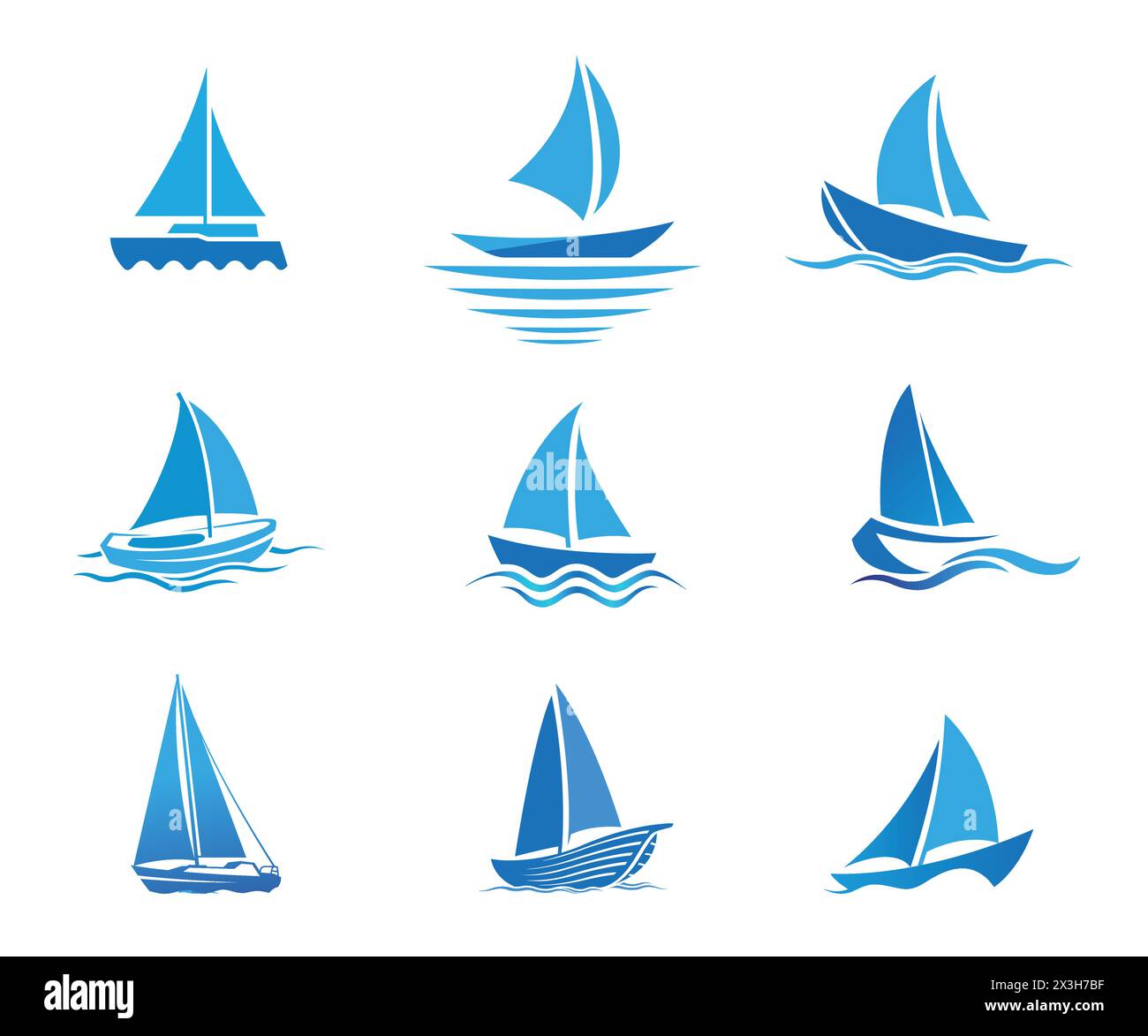 Creative Blue Yachts Boats Collection Set Logo Vector Design Icons ...