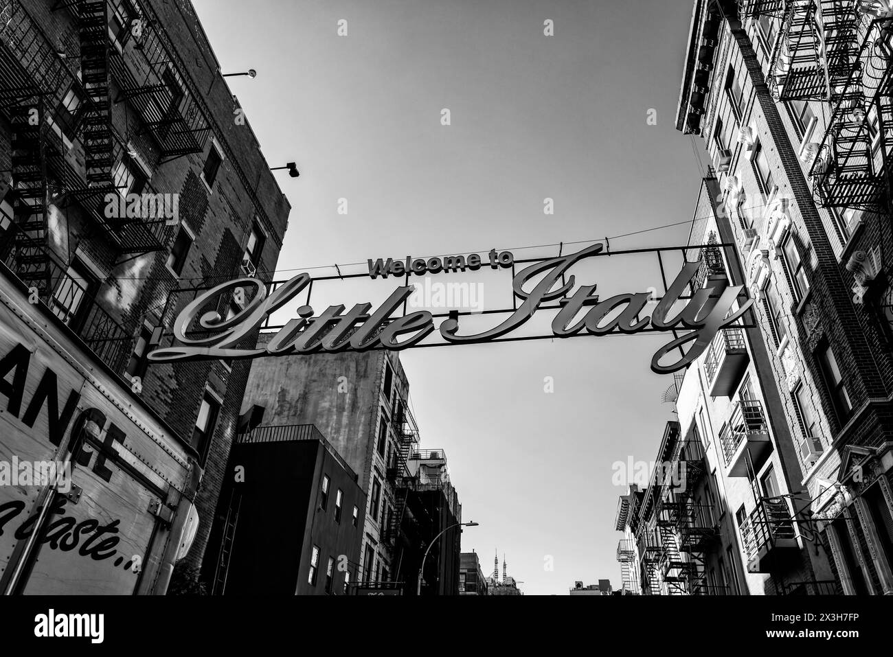 Welcome to Little Italy (Piccola Italia) sign over Mulberry Street ...