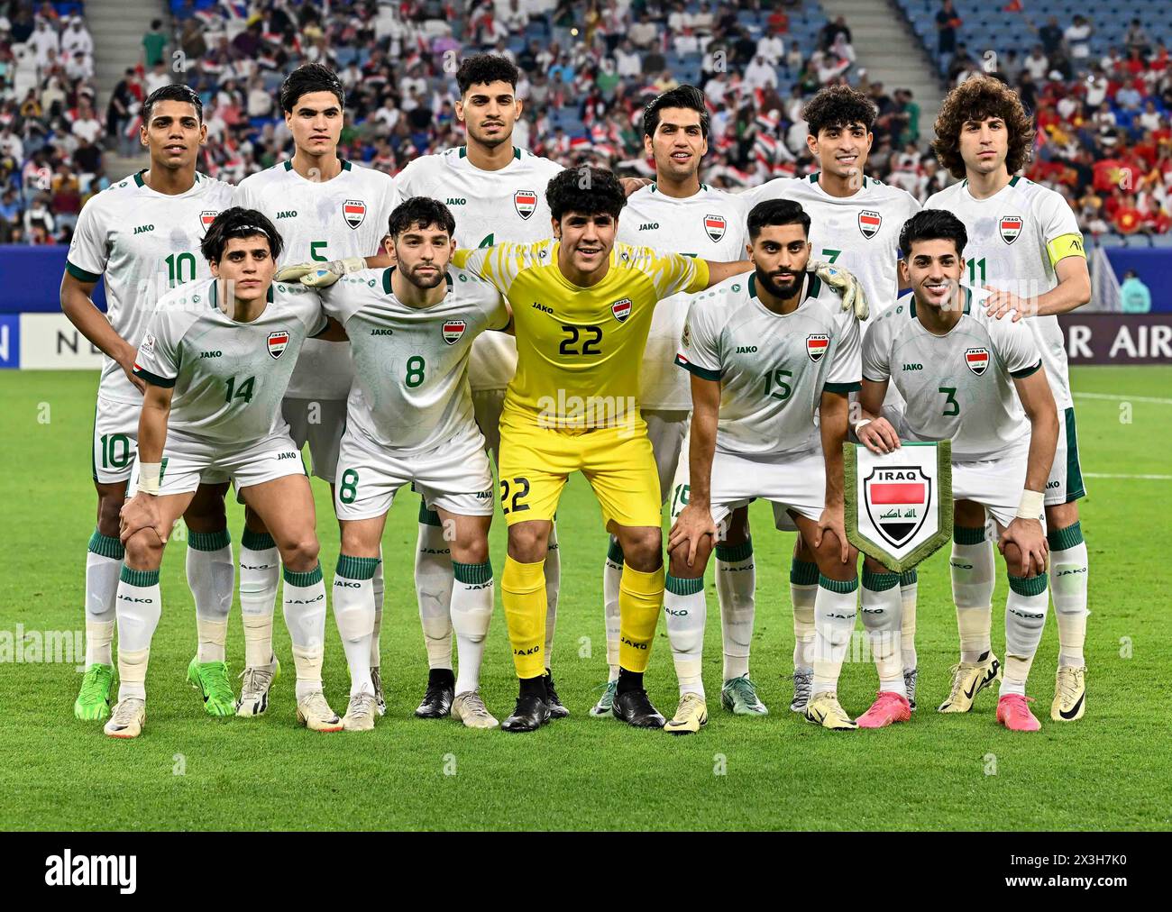 Doha, Qatar. 26th Apr, 2024. Starting players of Iraq line up prior to ...