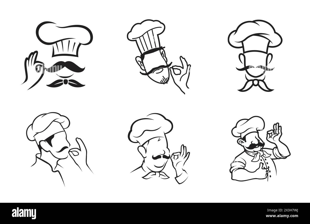 Creative chef drawing mascot hat collection logo vector symbol design ...