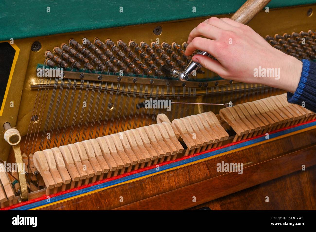 The tuner has a piano tuning instrument in his hand Stock Photo - Alamy