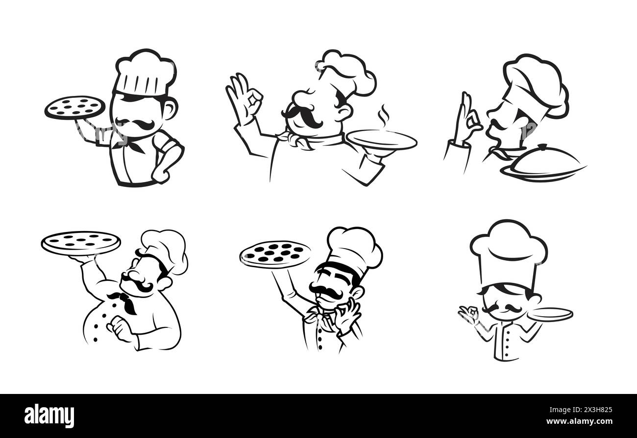 Creative chef drawing mascot hat collection logo vector symbol design ...
