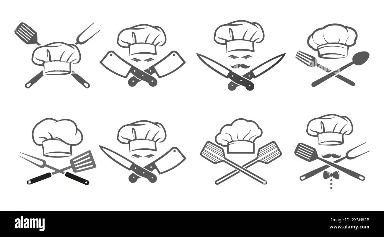 Creative Chef hats and equipement collection set logo vector design ...