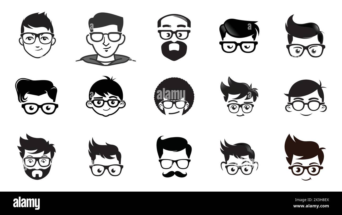 Creative Nerd Geek Faces Collection Logo Vector Symbol Icons Design ...