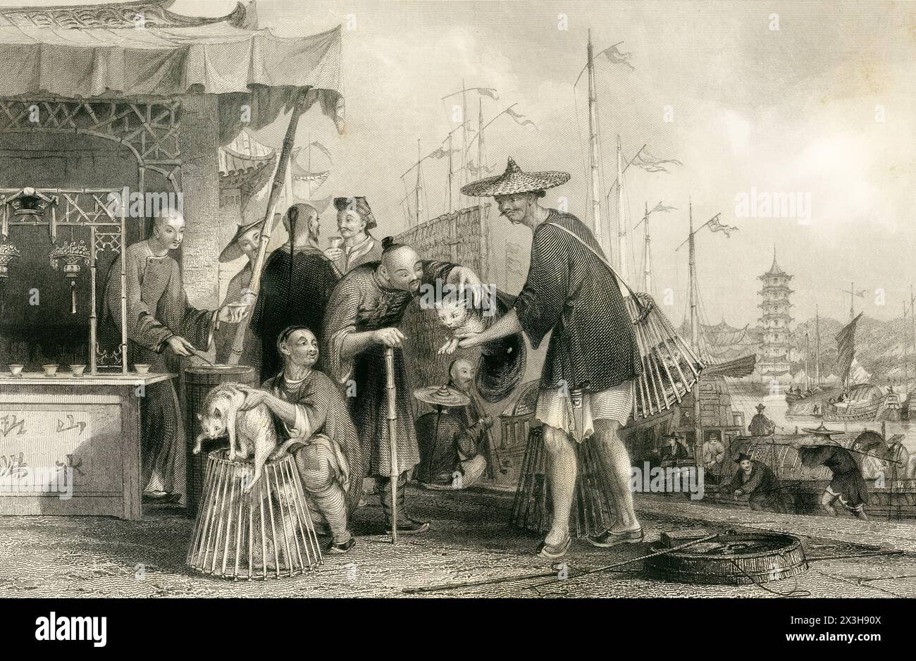 Cat Merchants and Tea Dealers at Tong-Chow-Foo / Beijing China / Drawn ...