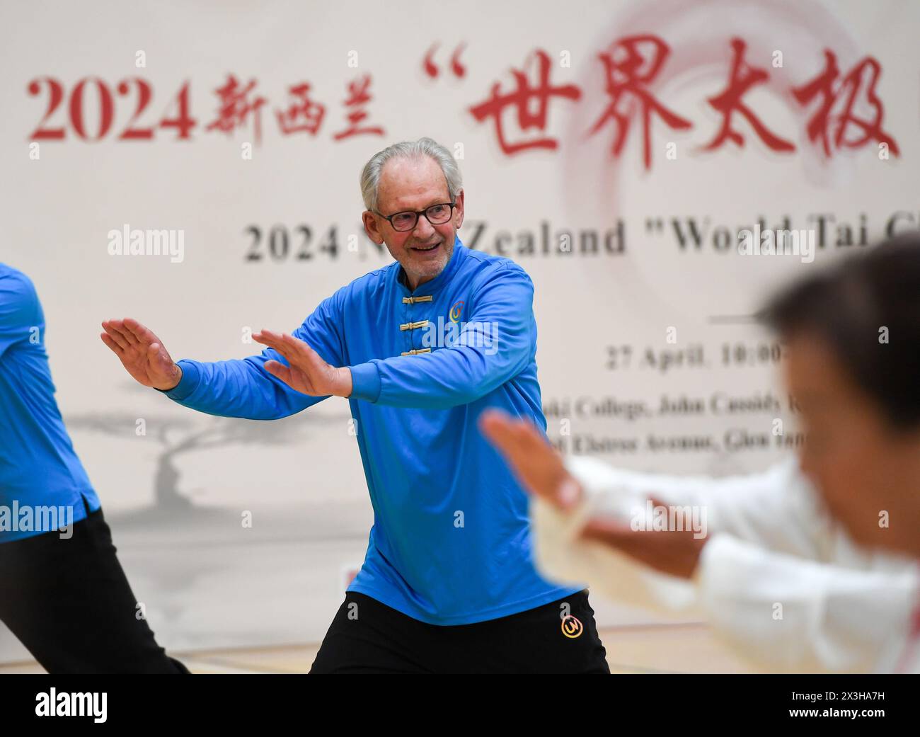 Auckland, New Zealand. 27th Apr, 2024. A Tai Chi enthusiast practices ...
