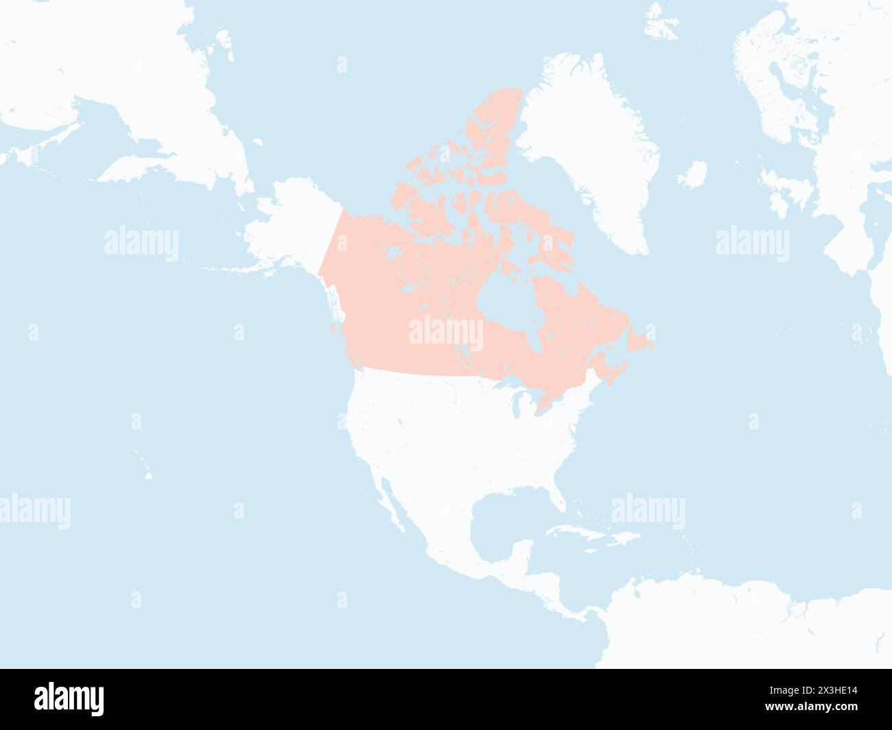 Pink map of CANADA inside white map of the North American continent ...