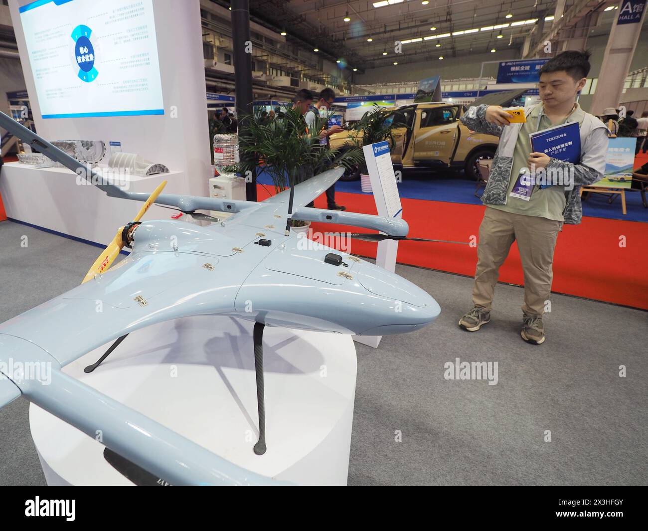 BEIJING, CHINA - APRIL 27, 2024 - Visitors view a "vertical take-off ...