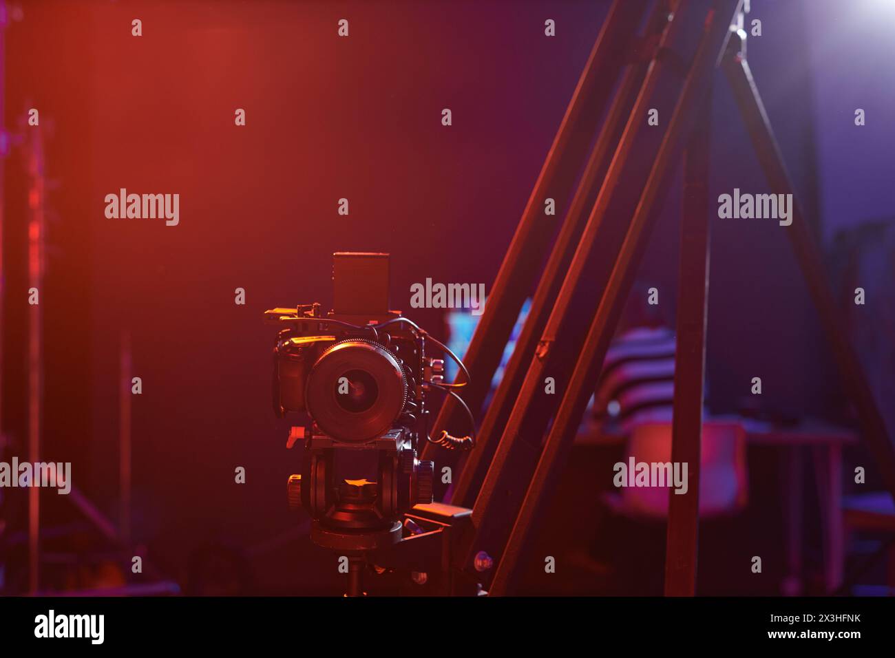 Front view background image of pro digital camera set up on rig in ...