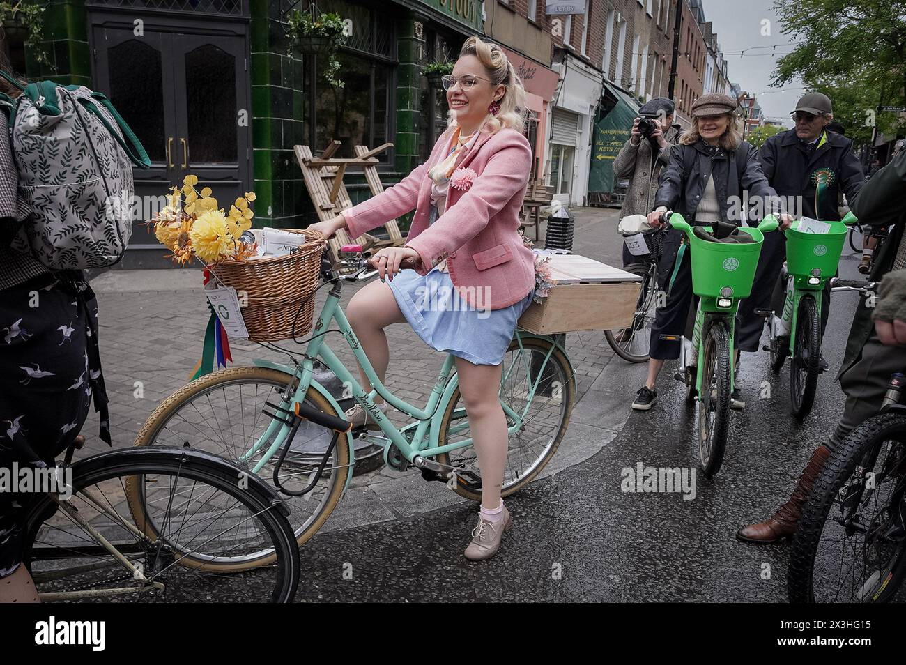 London, UK. 27th April 2024. Impeccably dressed participants arrive ready for The Tweed Run ...
