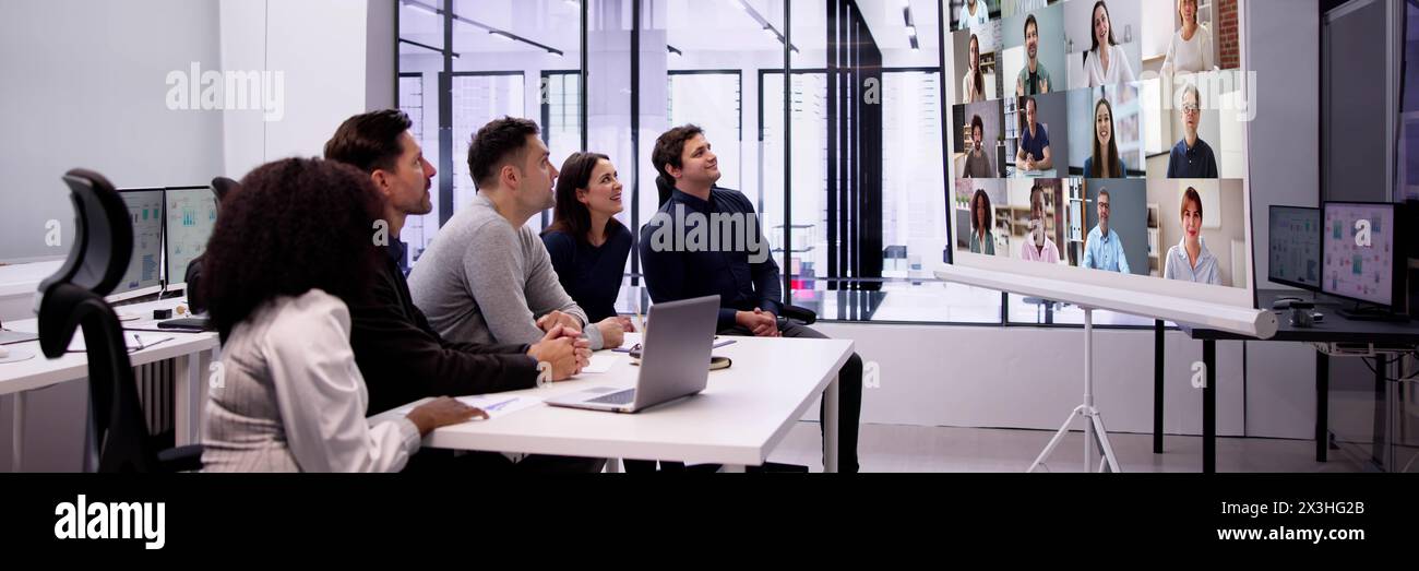 Hybrid conference call: Meet video conferencing technology Stock Photo ...