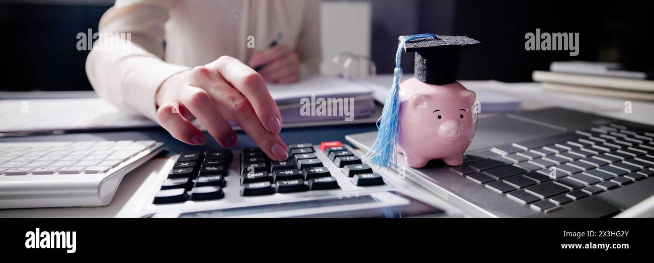 University student calculating accounting loan with credit cap ...