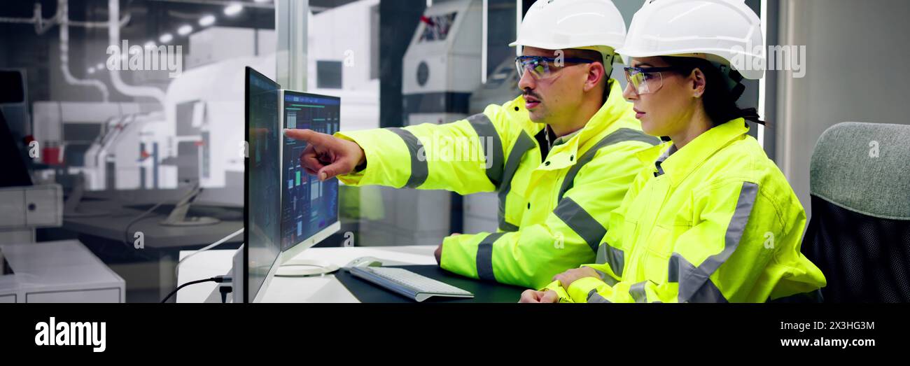 Man and engineer operating SCADA system with AI-driven machine Stock ...
