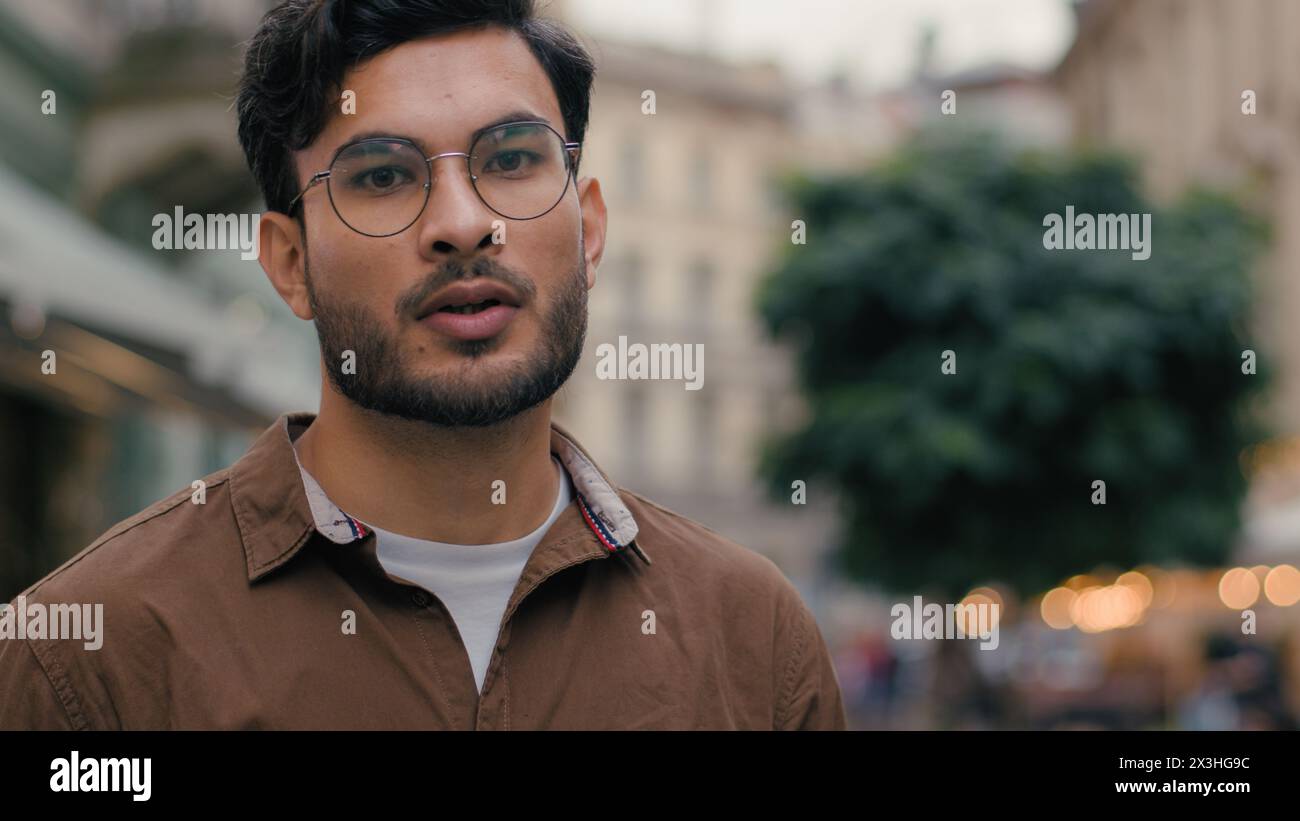 Close up upset frustrated Indian Arabian ethnic male student man guy ...