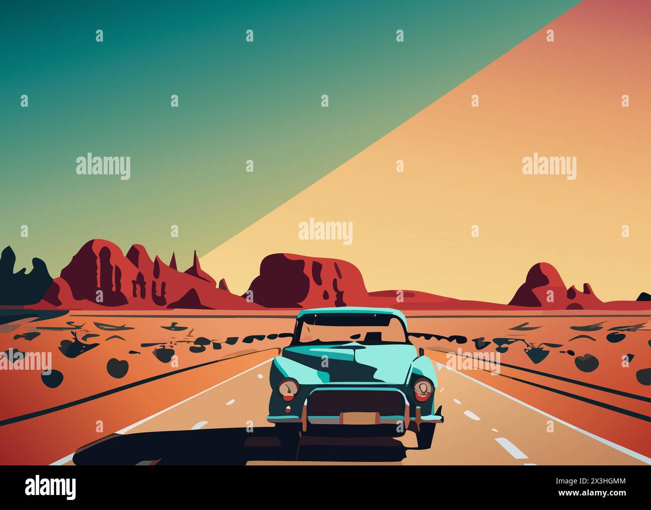 Classic car driving in desert hi-res stock photography and images - Alamy