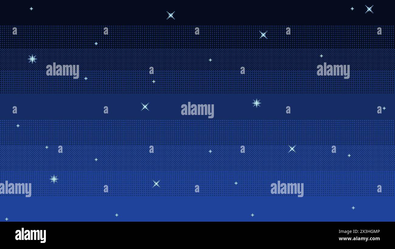 Pixel art night sky with stars. Starry sky seamless background. Vector ...