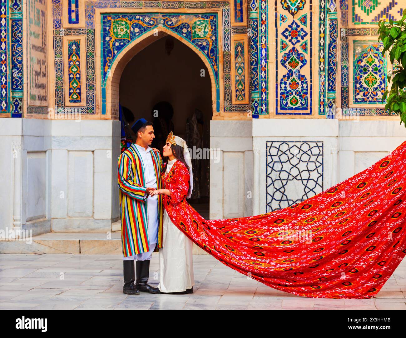 Samarkand, Uzbekistan - April 18, 2021: Bride and groom in traditional ...