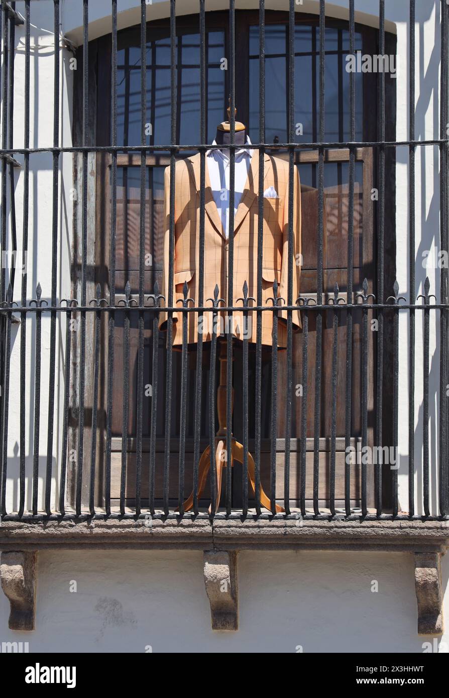 Clothes shop, tailors window display in ,Antigua, Guatemala. Central ...