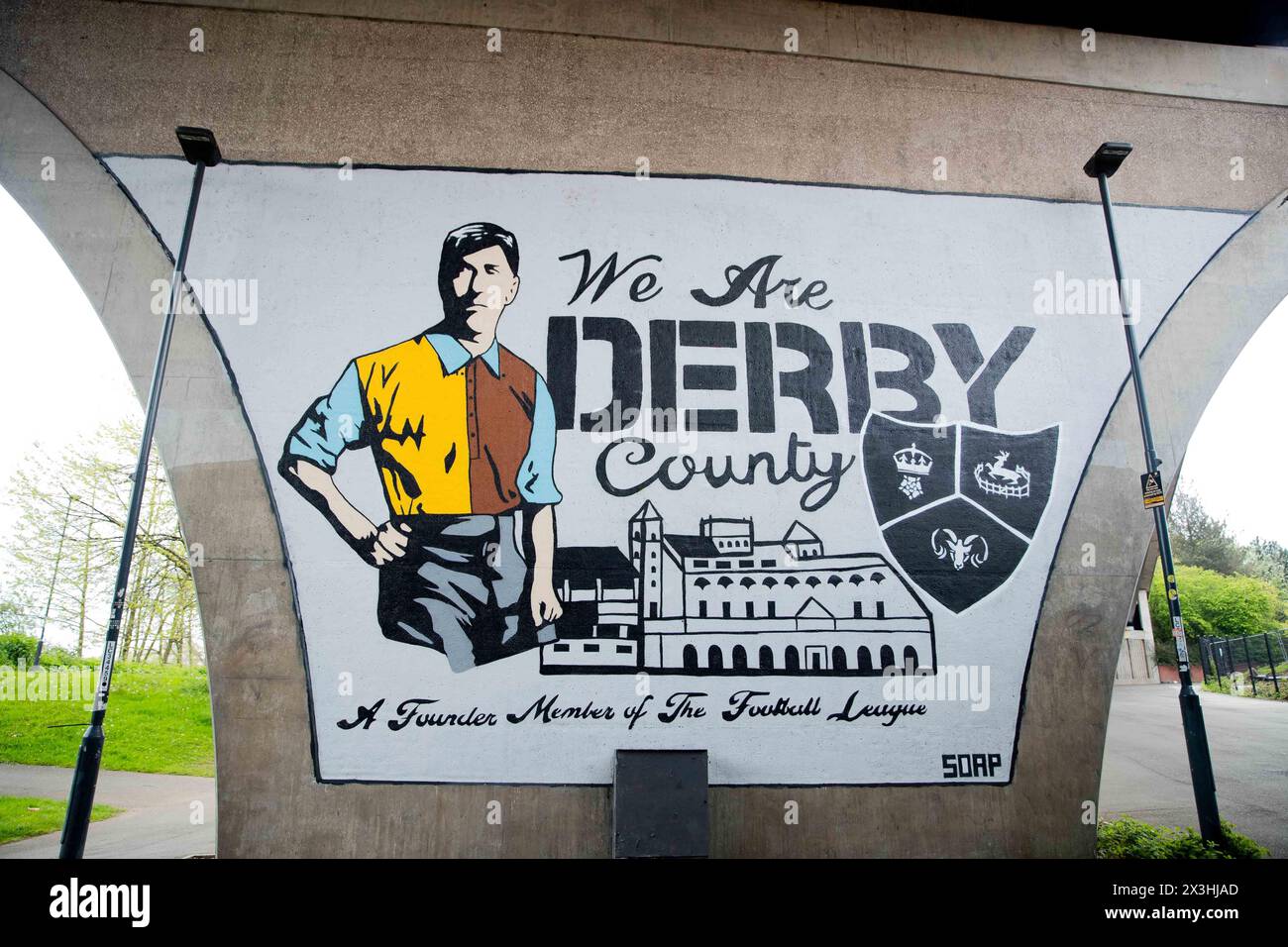A mural saying “We Are Derby” organised by Popside Fanatics before the ...