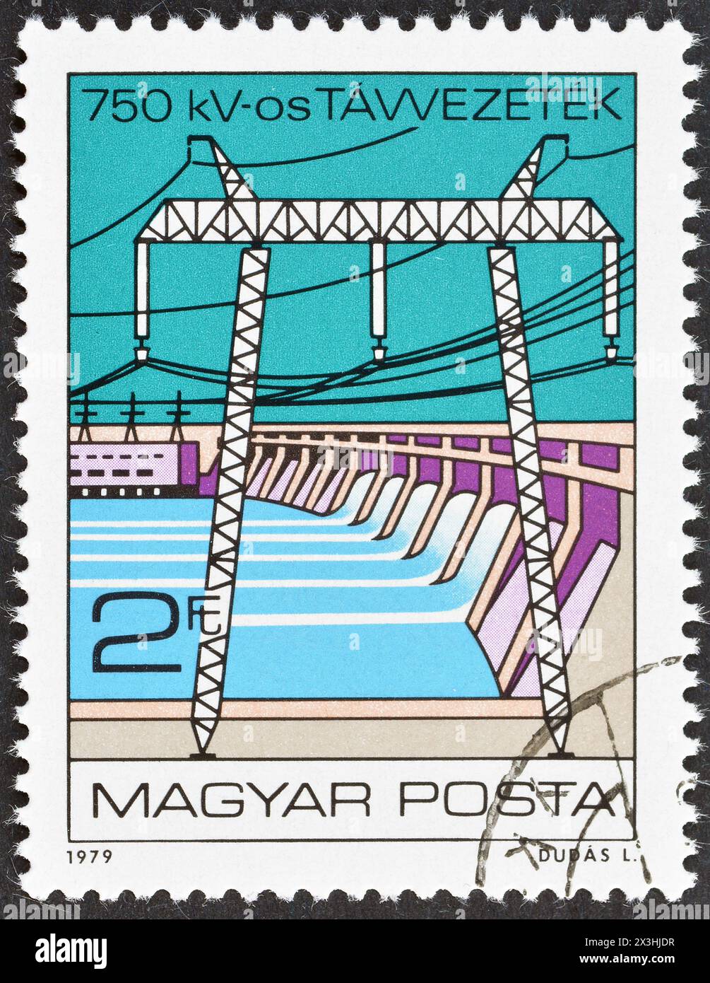Cancelled postage stamp printed by Hungary, that shows 750KV ...