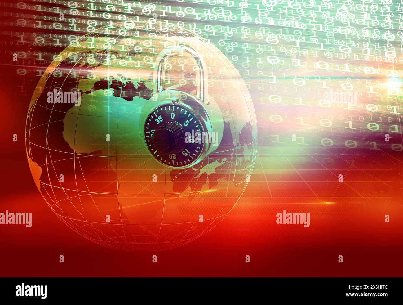 Digital earth globe background with binary code and padlock - 3d ...
