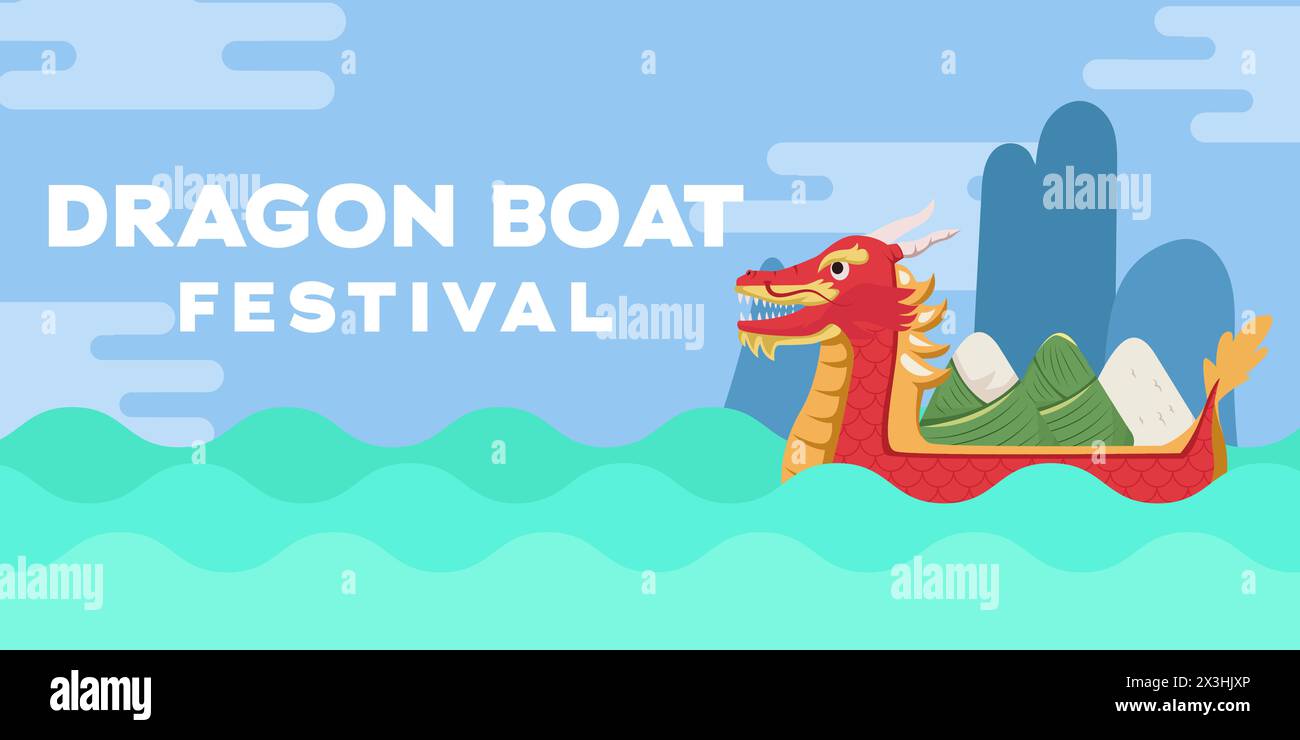 dragon boat festival horizontal banner illustration Stock Vector Image ...