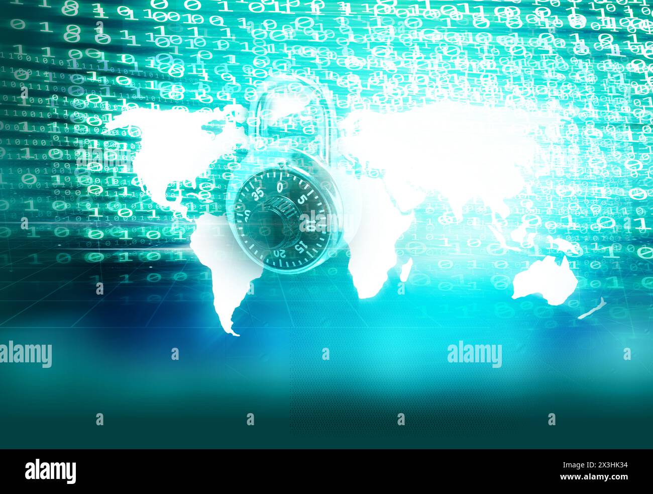 Digital world map with binary code and padlock - Internet censorship ...