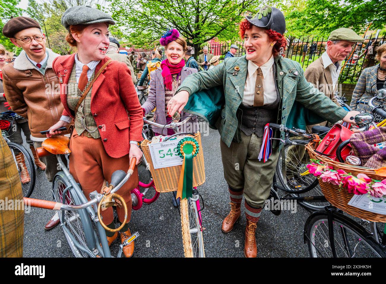 London, UK. 27th Apr, 2024. The Tweed Run London bike ride -starting at the Bourne ...