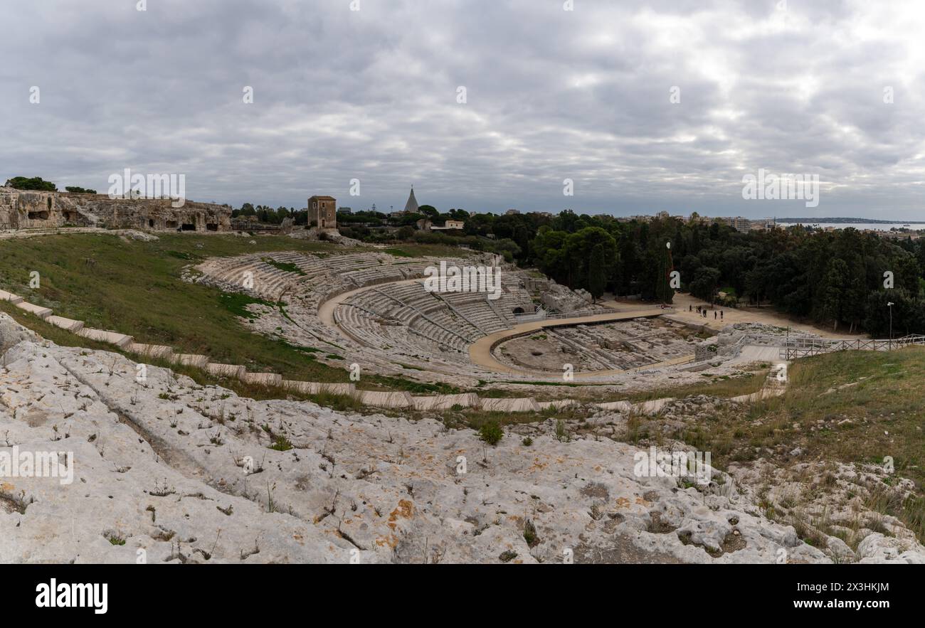 Syracuse, Italy - 28 December, 2023: view of the Greek Theater in the ...