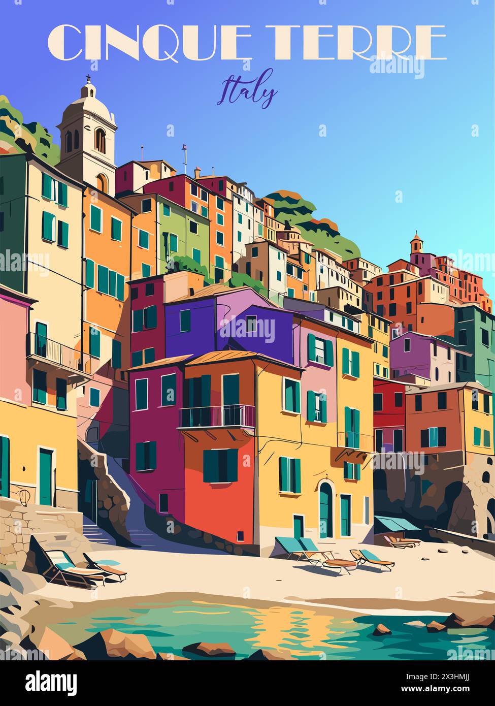 Cinque Terre, Italy Travel Poster in retro style Stock Vector Image ...