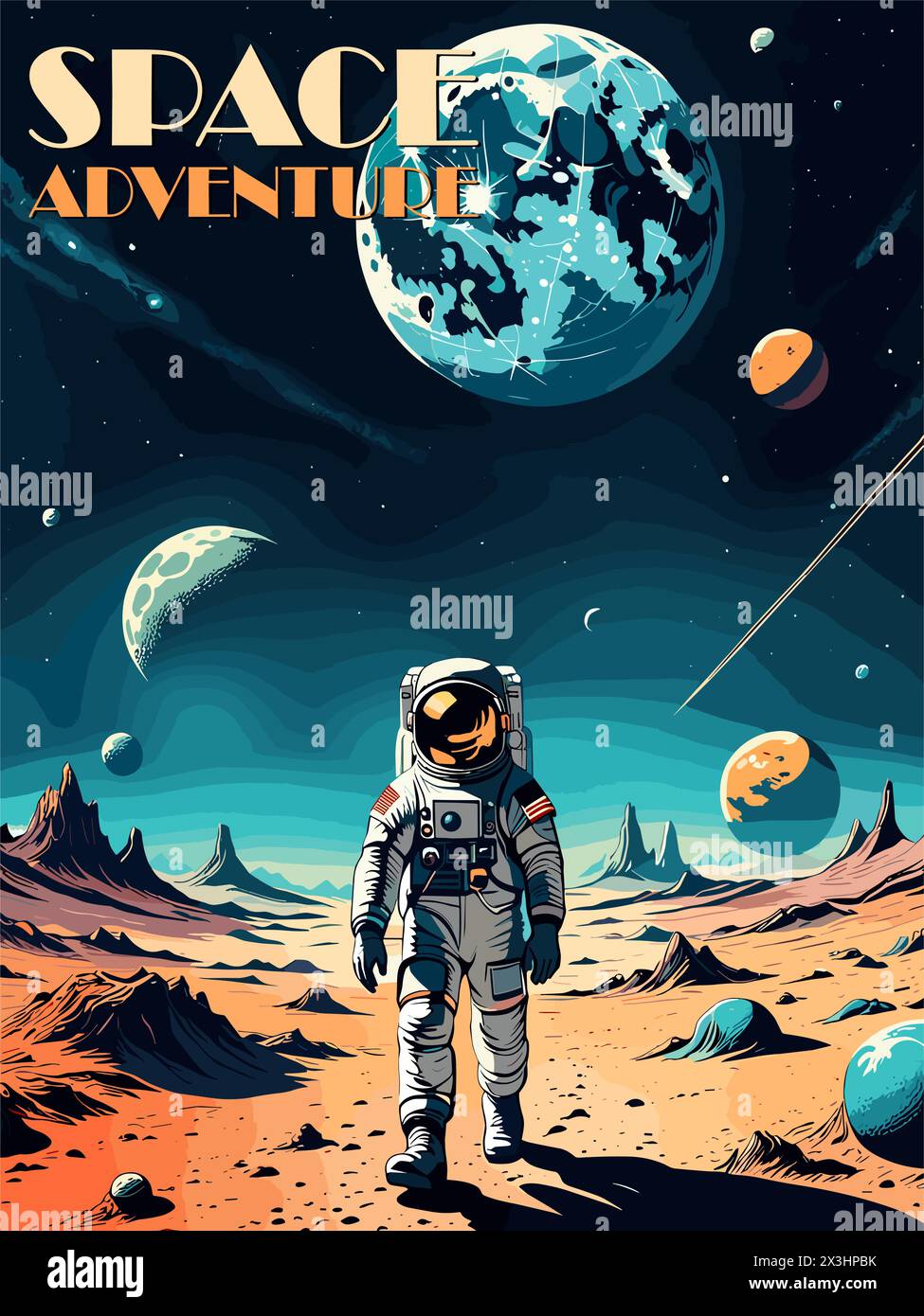 Astronaut in space retro Poster, background, cover Stock Vector Image ...