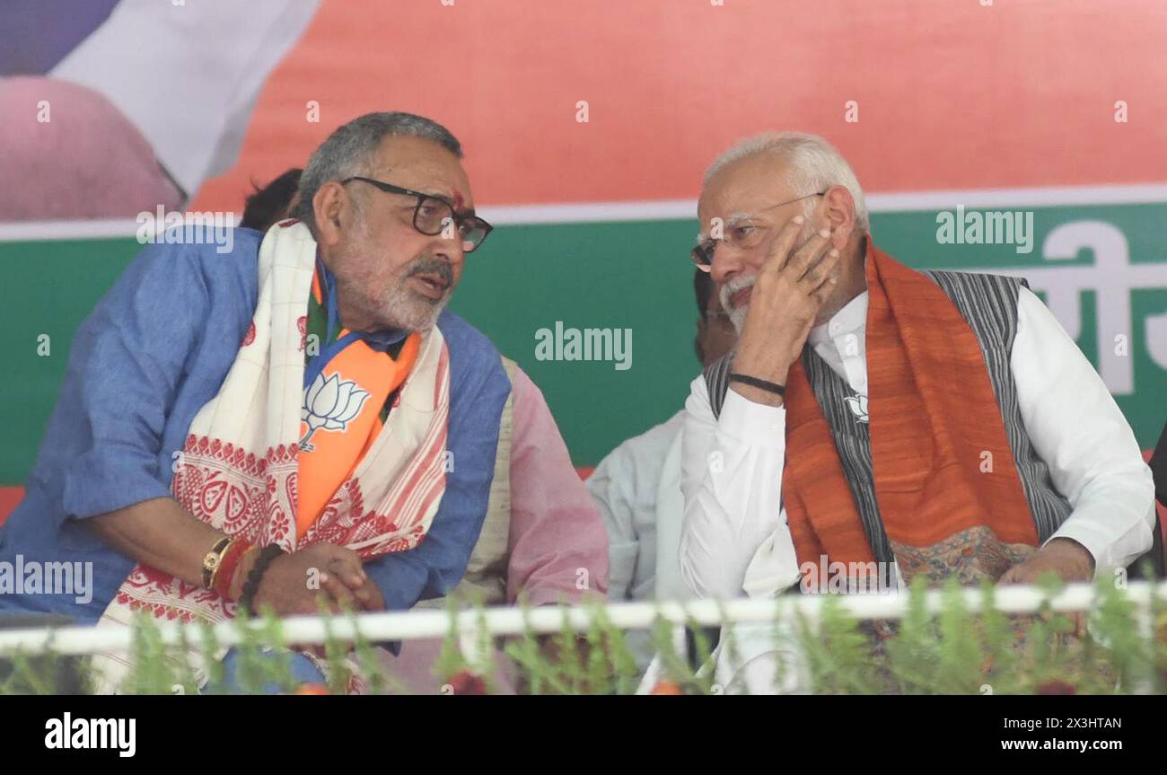 MUNGER, INDIA - APRIL 26: Prime Minister Narendra Modi seen along with ...