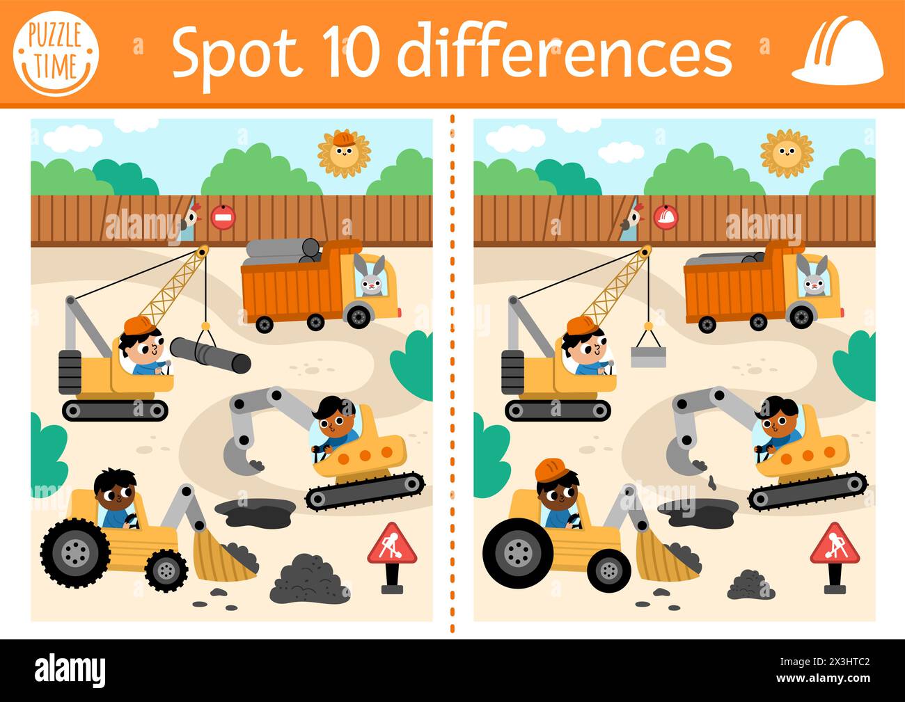 Find differences game for children. Educational activity with workers ...