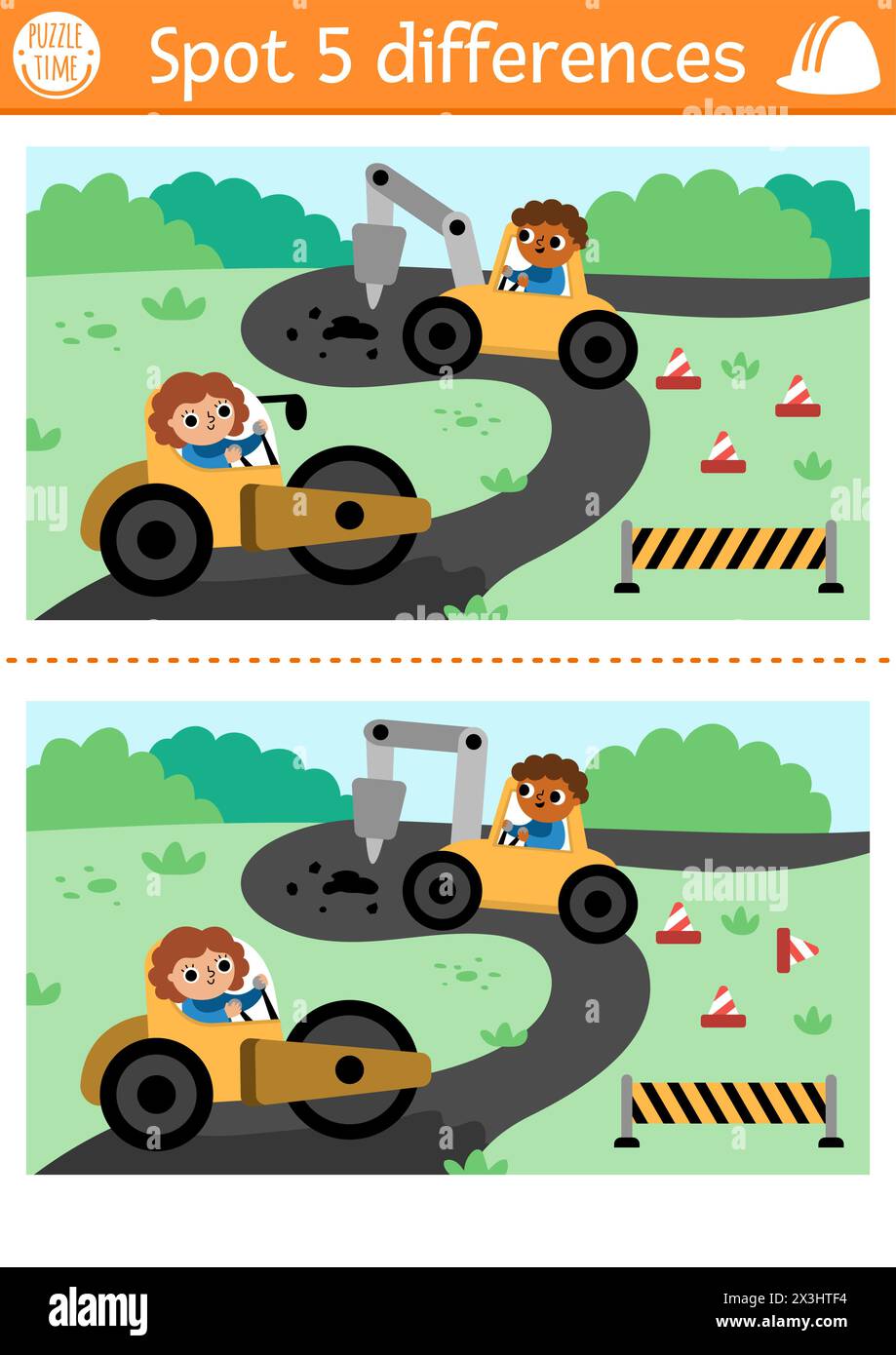 Find differences game for children. Educational activity with workers ...