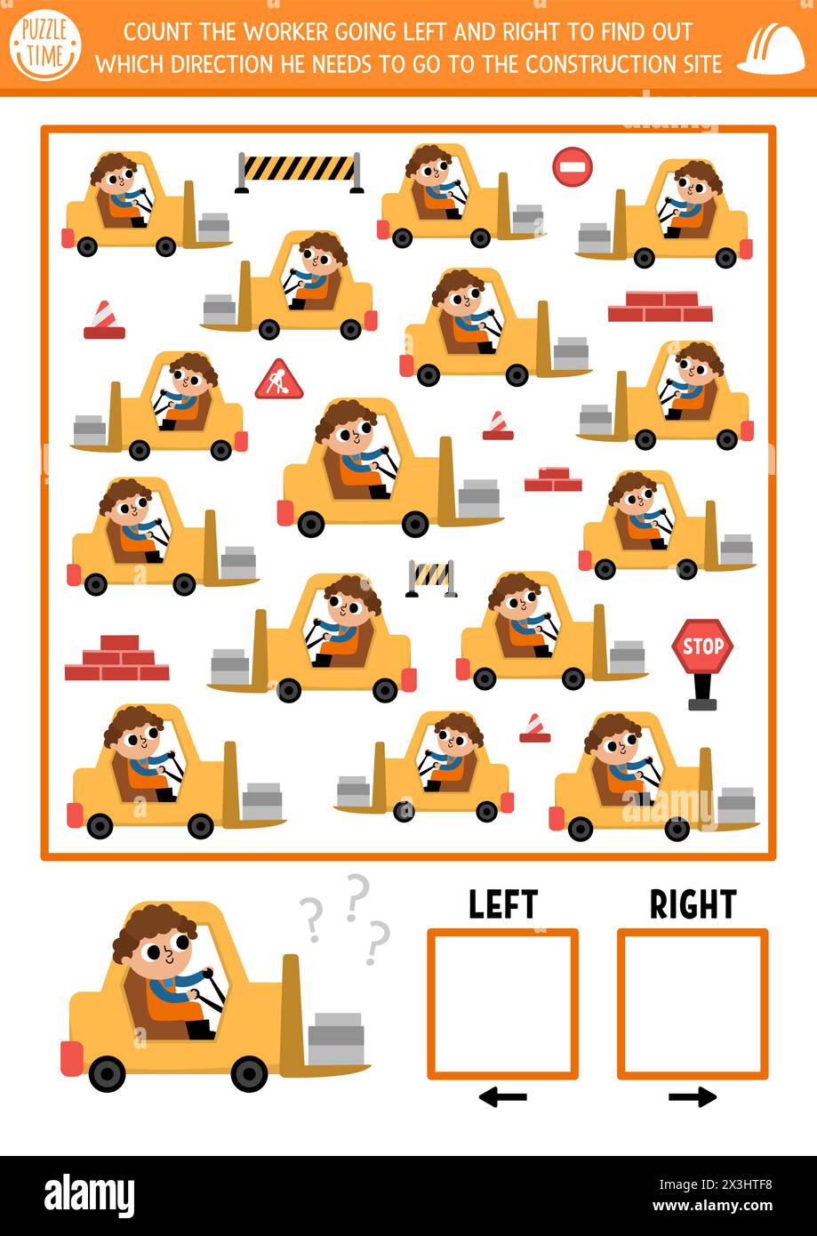 Construction site logic game with right and left concept for kids. I ...