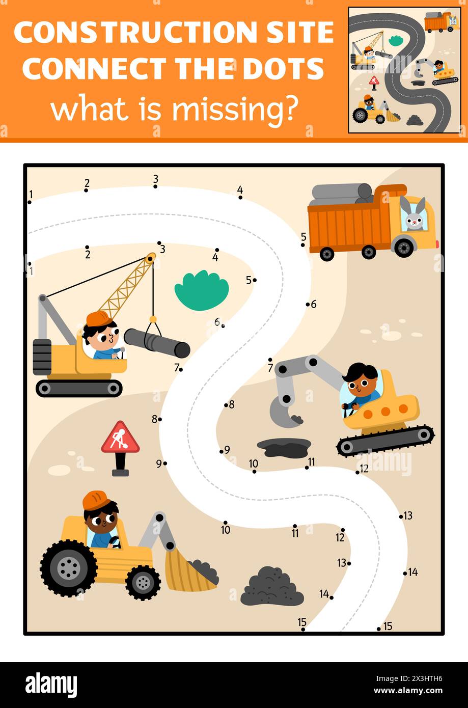 Vector dot-to-dot and color activity colored road repair, construction ...