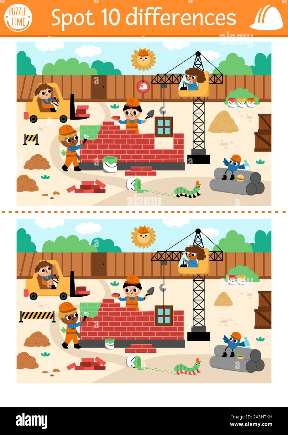 Find differences game for children. Educational activity with workers ...