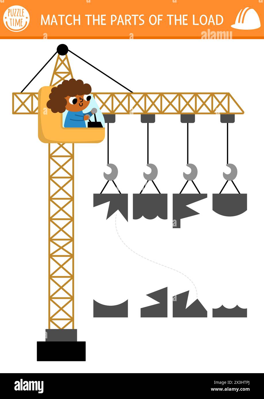 Construction site shadow and shape matching activity with lifting crane ...