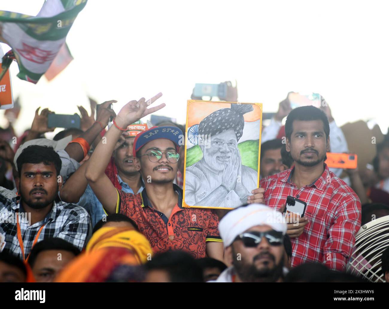 MUNGER, INDIA - APRIL 26: BJP supporters seen during a rally by Prime ...