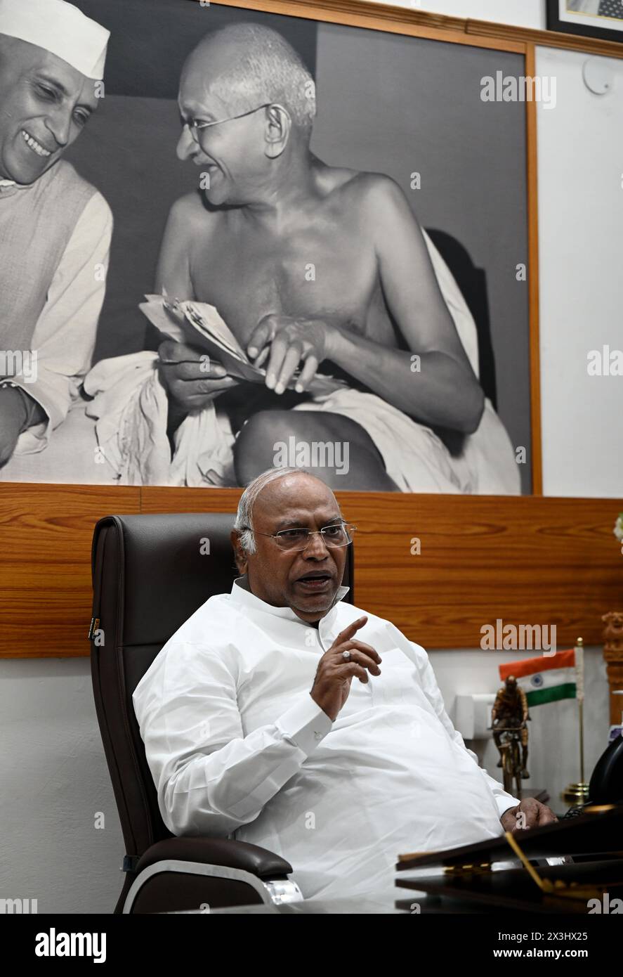 NEW DELHI, INDIA - APRIL 26: Congress President Mallikarjun Kharge during an interview at his ...