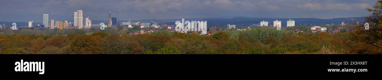 A panoramic view of Leeds City Centre taken with a telephoto lens from ...