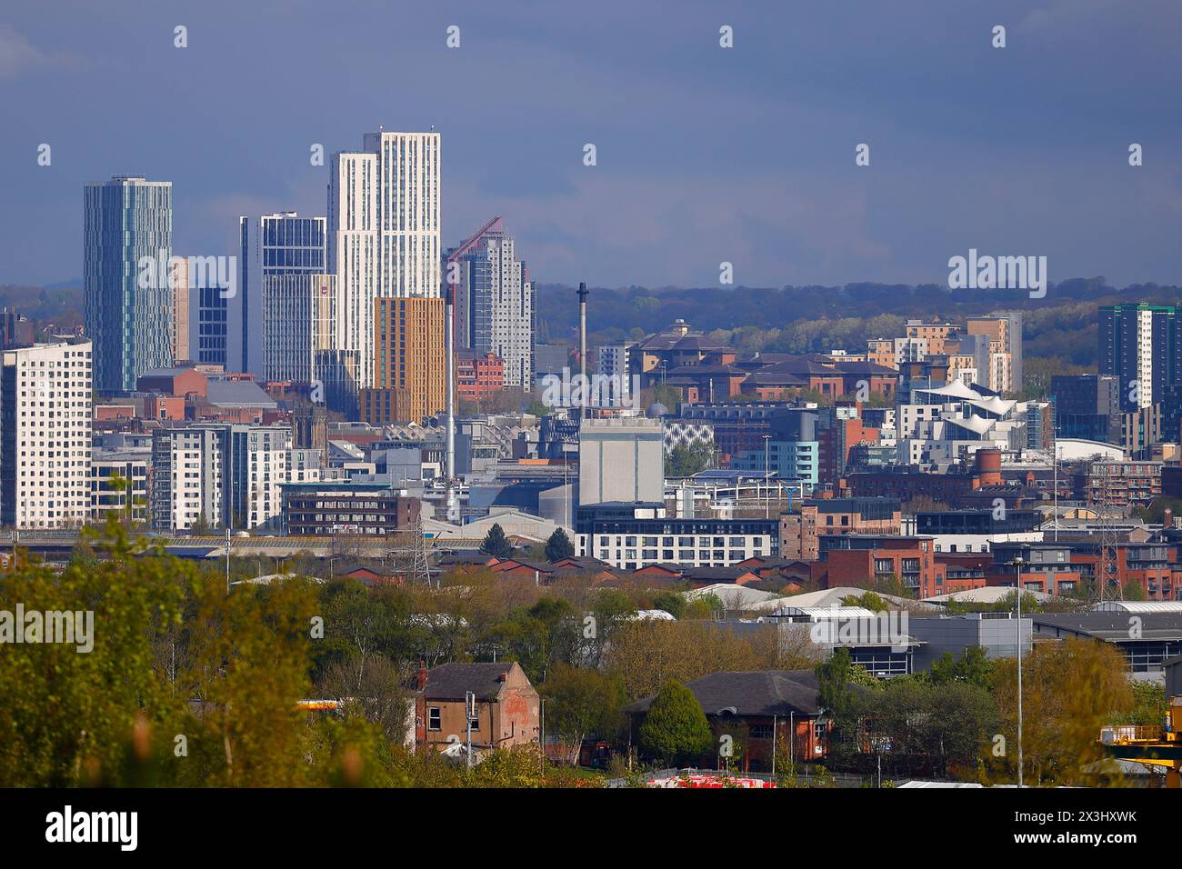 A distant view of Leeds City Centre and the Arena Village student ...