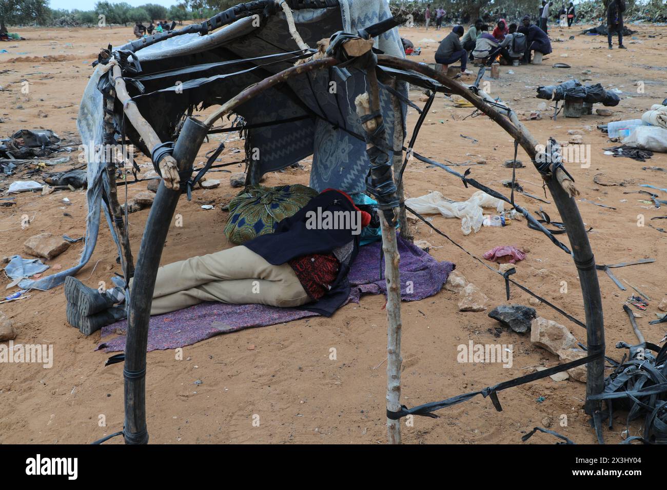 El Amra, Tunisia. 26th Apr, 2024. A migrants from Sub-Saharian Africa ...