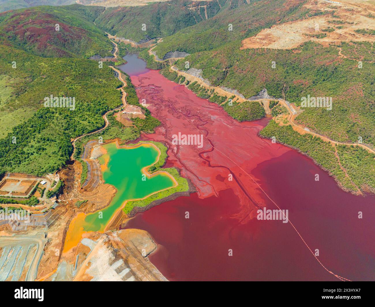 View from above of nickel mine landscape. Mining in an open pit ...