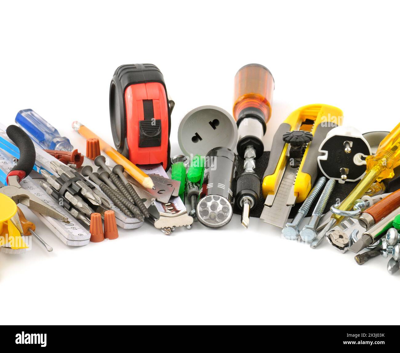 collection tools on white background Stock Photo - Alamy