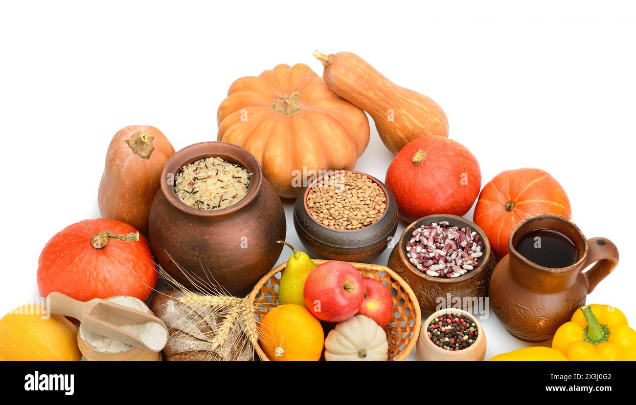 Collection of food isolated white Stock Photo - Alamy