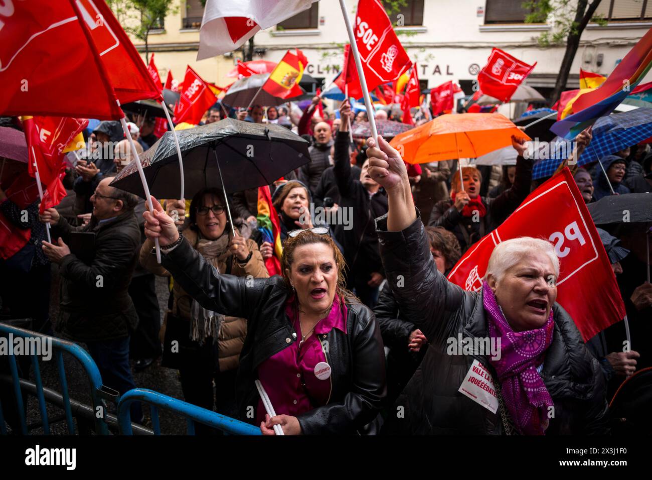 Madrid, Madrid, Spain. 27th Apr, 2024. Protesters with flags of the ...
