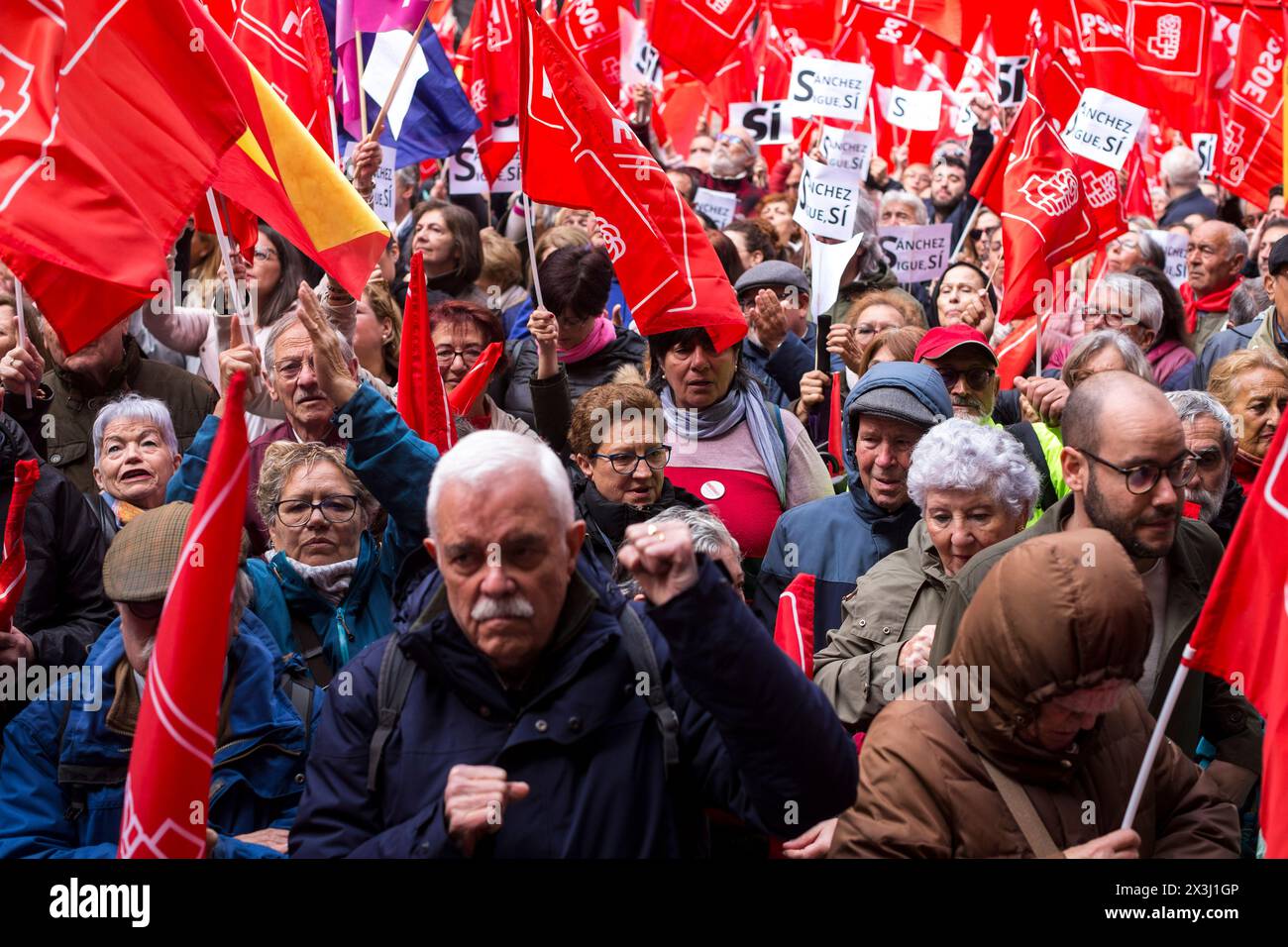 Madrid, Madrid, Spain. 27th Apr, 2024. Protesters with flags of the ...