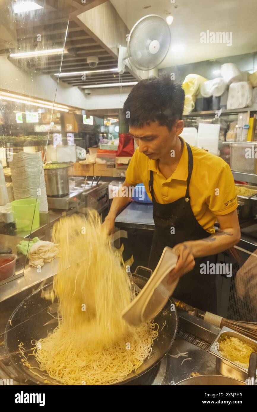 Asia, Singapore, Lau Pa Sat Food Market, Man Cooking Noodles Stock ...