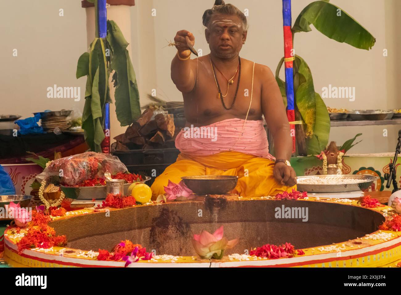 Asia, Singapore, Chinatown, Sri Mariamman Temple, Priest Conducting ...